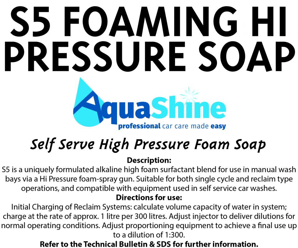 S5 HIGH PRESSURE FOAM SOAP 25L – Aquashine by Castle Chemicals