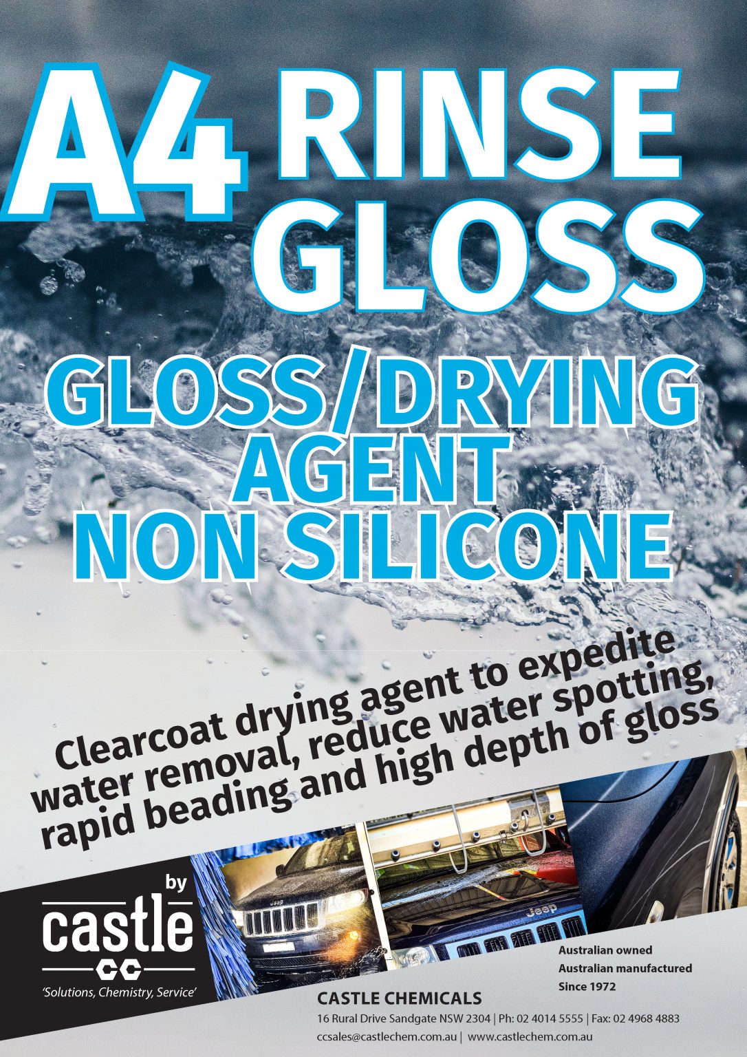 A4 Rinse Gloss Sign – Aquashine by Castle Chemicals